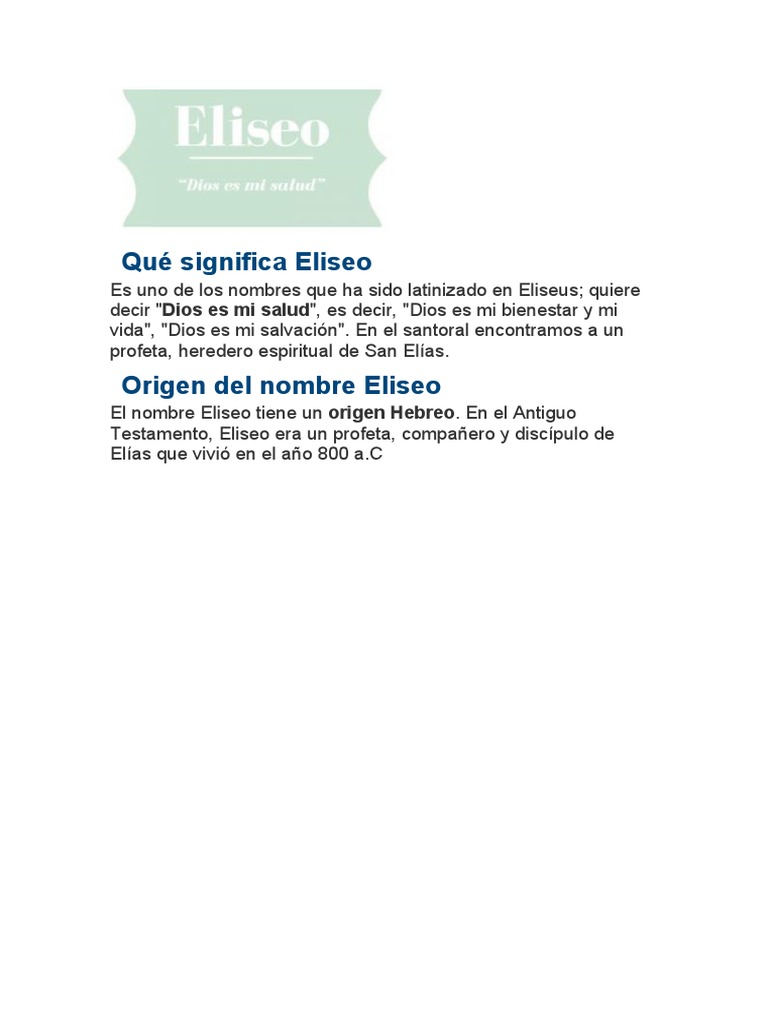 Significado y origen del nombre Eliseo | PDF
