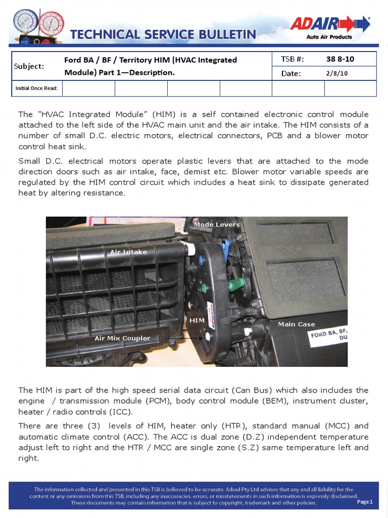 TSB 38 8-10 Ford HIM Part 1. HVAC | PDF