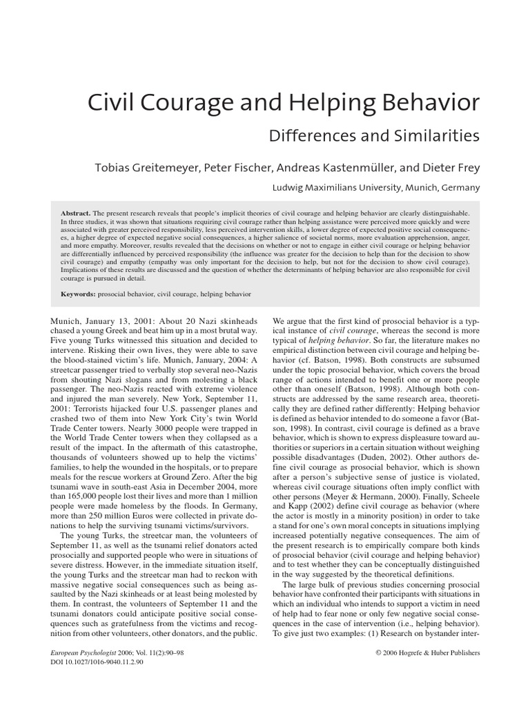Civil Courage and Helping Behavior | PDF | Empathy | Behavior