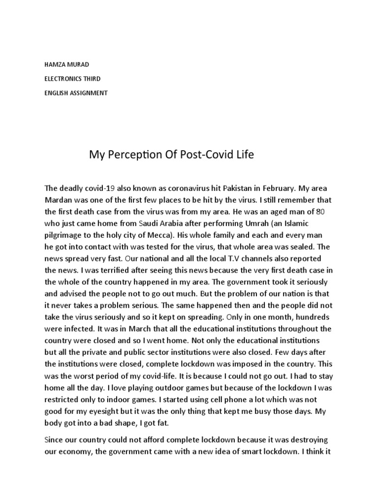 My Perception of Post-Covid Life: Hamza Murad Electronics Third English Assignment | PDF