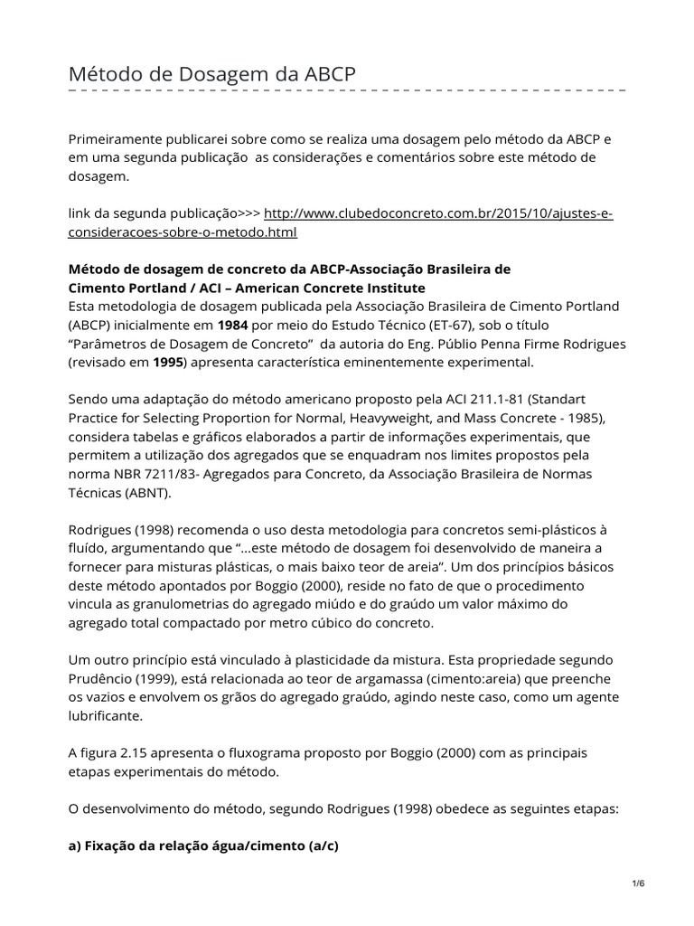 Clube Do Concreto - Método de Dosagem Da ABCP | PDF | Concreto | Cimento