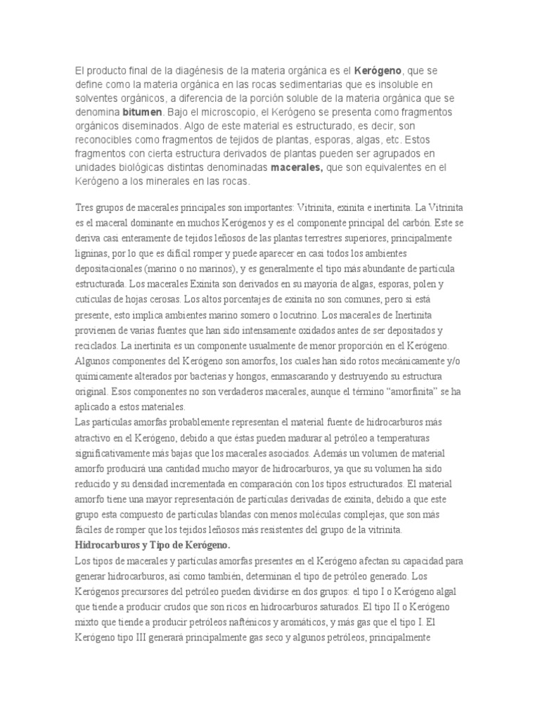 Composición y Evolución del Kerógeno | PDF | Hidrocarburos | Petróleo