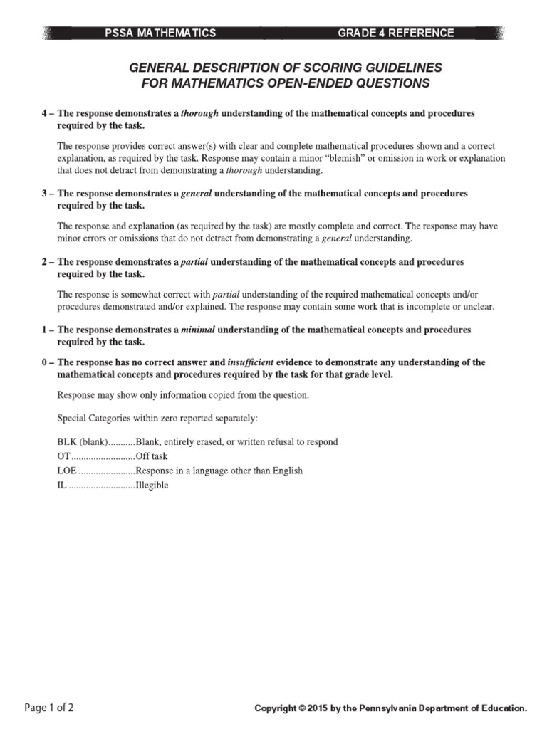 Grade 4 Math Scoring Guidelines | PDF