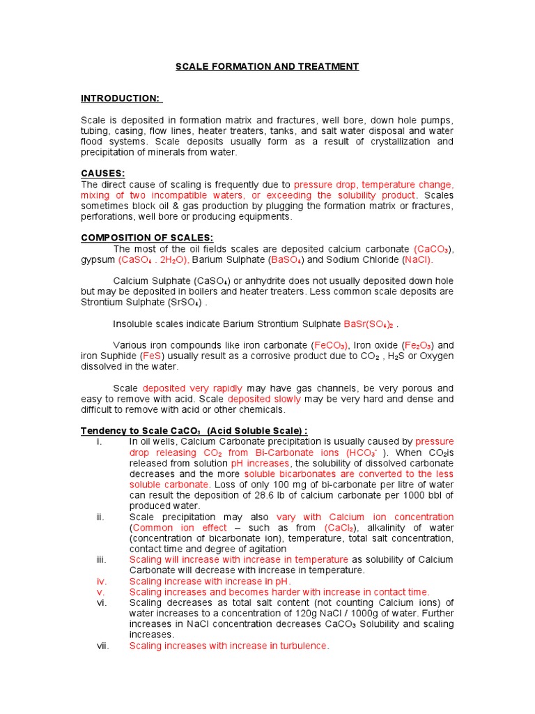 Scale Formation and Treatment | PDF | Carbonate | Solubility