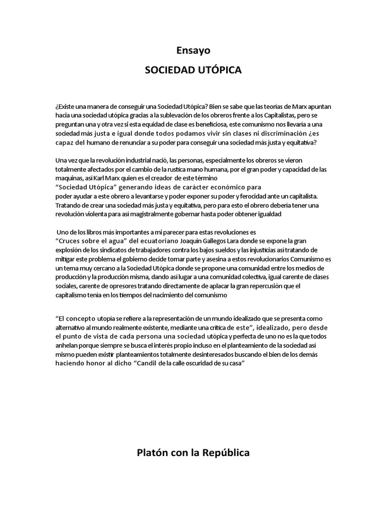 Ensayo Sociedad Utopica | PDF | utopía | Comunismo Ensayo Sociedad Utopica | PDF | utopía | Comunismo