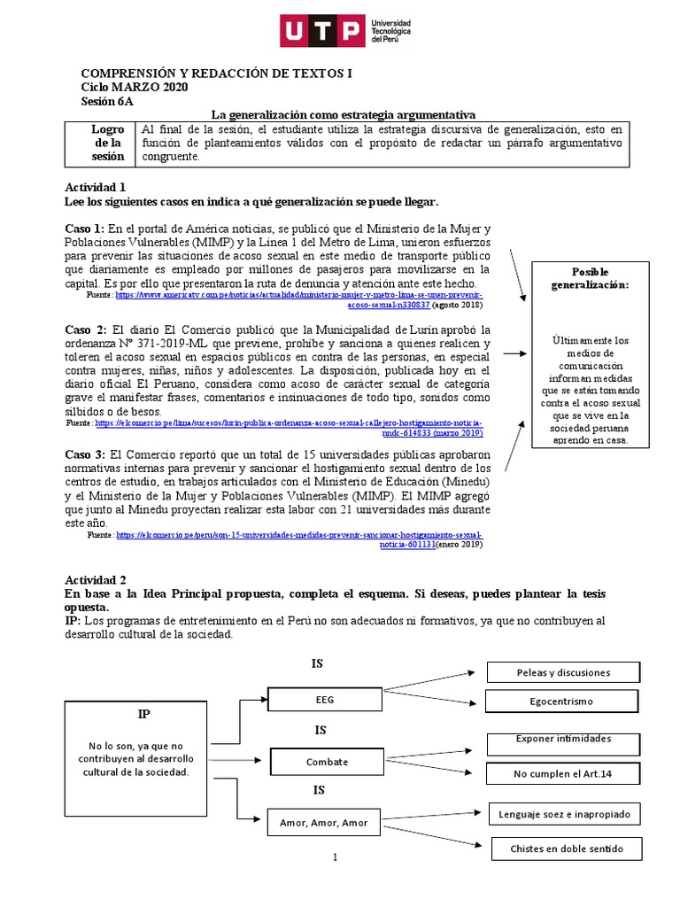 Tarea N°6 La Generalización Como Estrategia | PDF | Acoso sexual