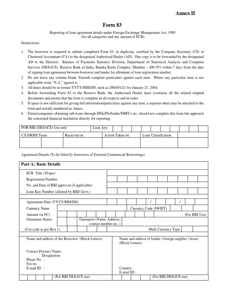 Form 83: ECB Loan Reporting Guidelines | PDF | Financial Transaction ...