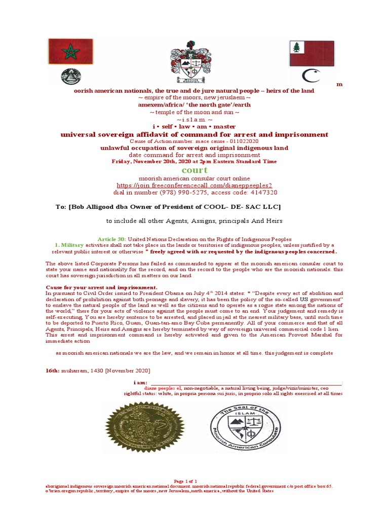 Universal Sovereign Affidavit of Command For Arrest and Imprisonment ...