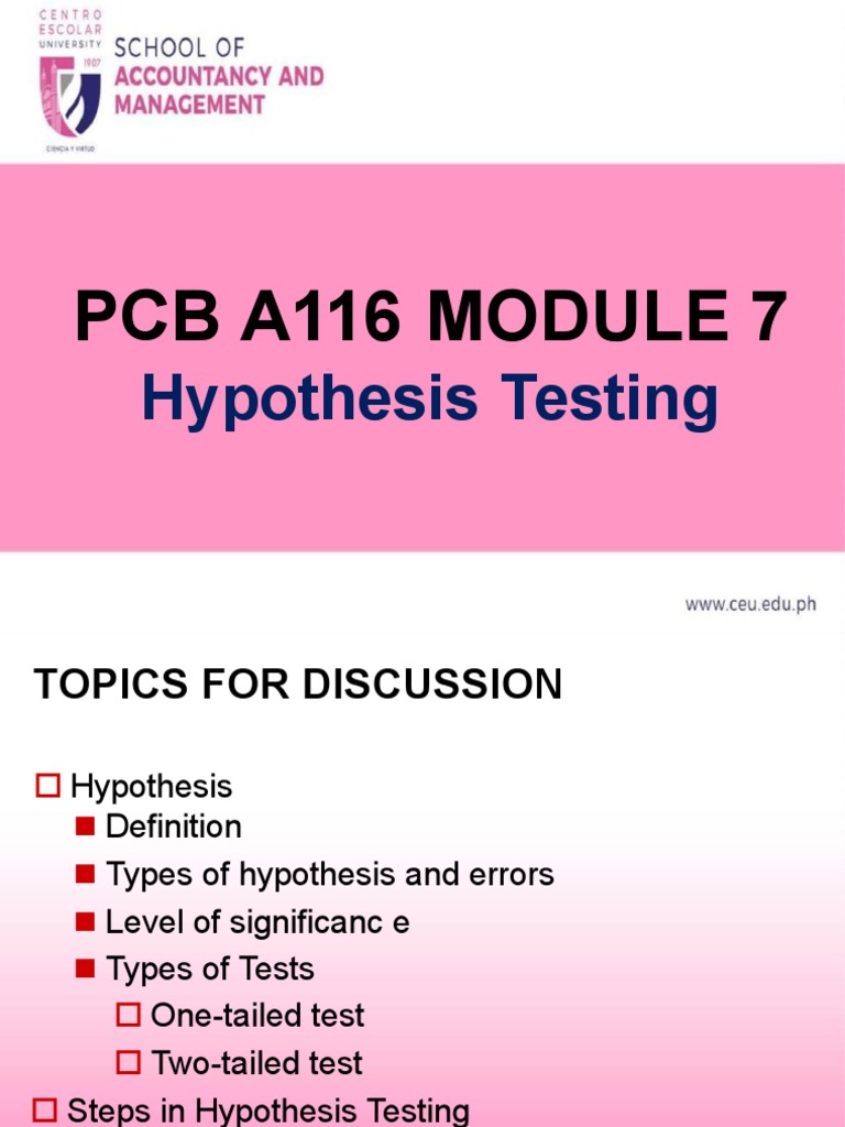 Pcba116 Module No. 7 Hypothesis Testing | PDF | Type I And Type Ii ...
