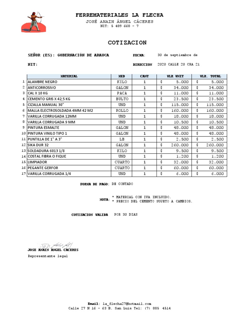 Cotización La Flecha PDF | PDF