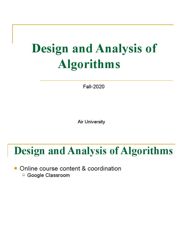 Design and Analysis of Algorithms: Fall-2020 | PDF | Algorithms | Mathematical Concepts