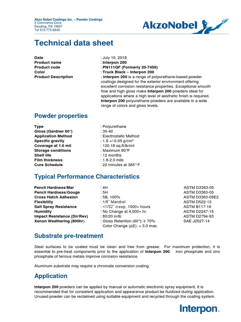 Interpon 200 Powder Coating Data Sheet | PDF | Sheet Metal | Metals