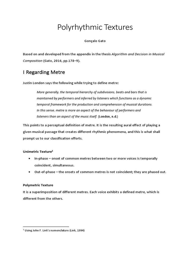 Polyrhythmic Textures Gato | PDF | Musical Notation | Musical Forms