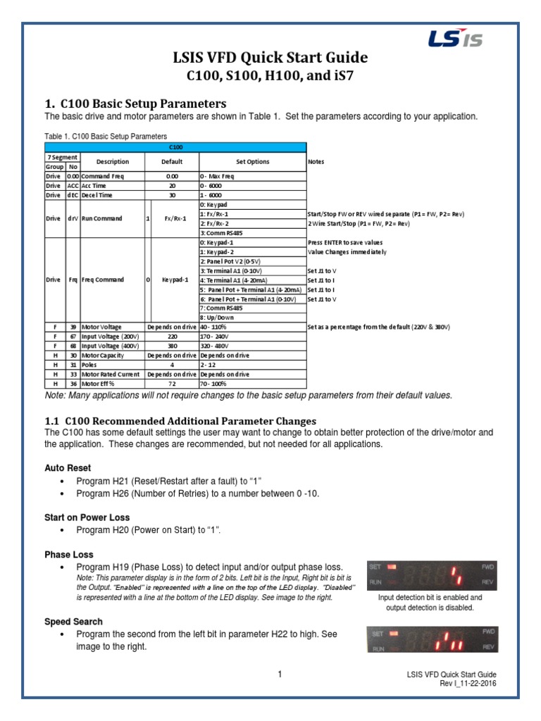 LSIS VFD Quick Start Guide: C100, S100, H100, and Is7 | PDF | Parameter ...