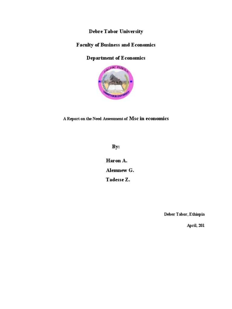 Debre Tabor University Faculty of Business and Economics Department of Economics | PDF | Survey ...