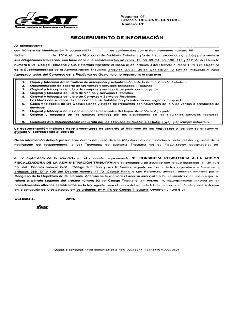 Requerimiento Sat | PDF