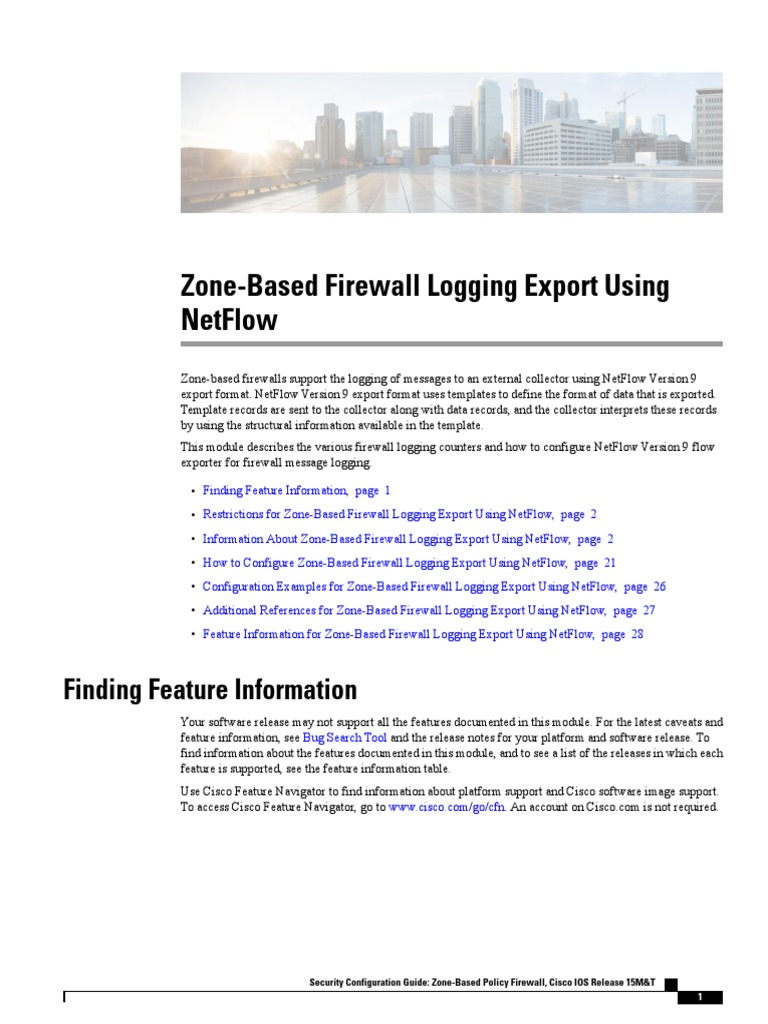 Zone-Based Firewall Logging Export Using Netflow: Finding Feature Information | Download Free ...