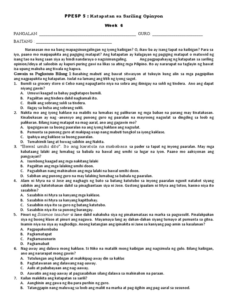 Esp 5 Week 6 | PDF