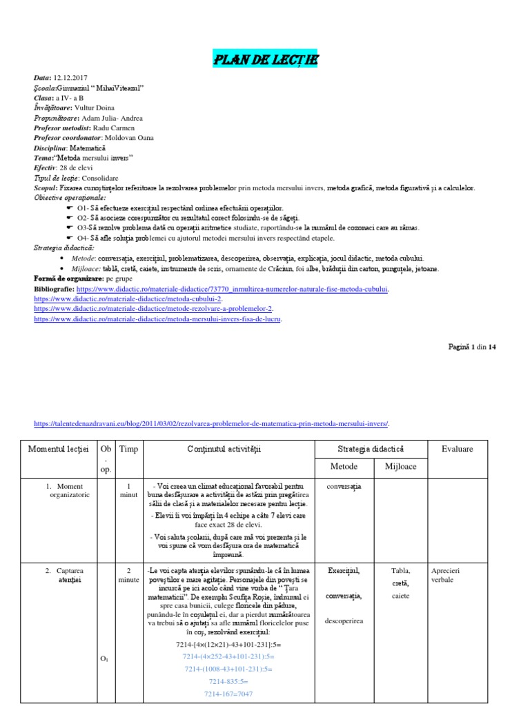 Plan de Lectie1 | PDF