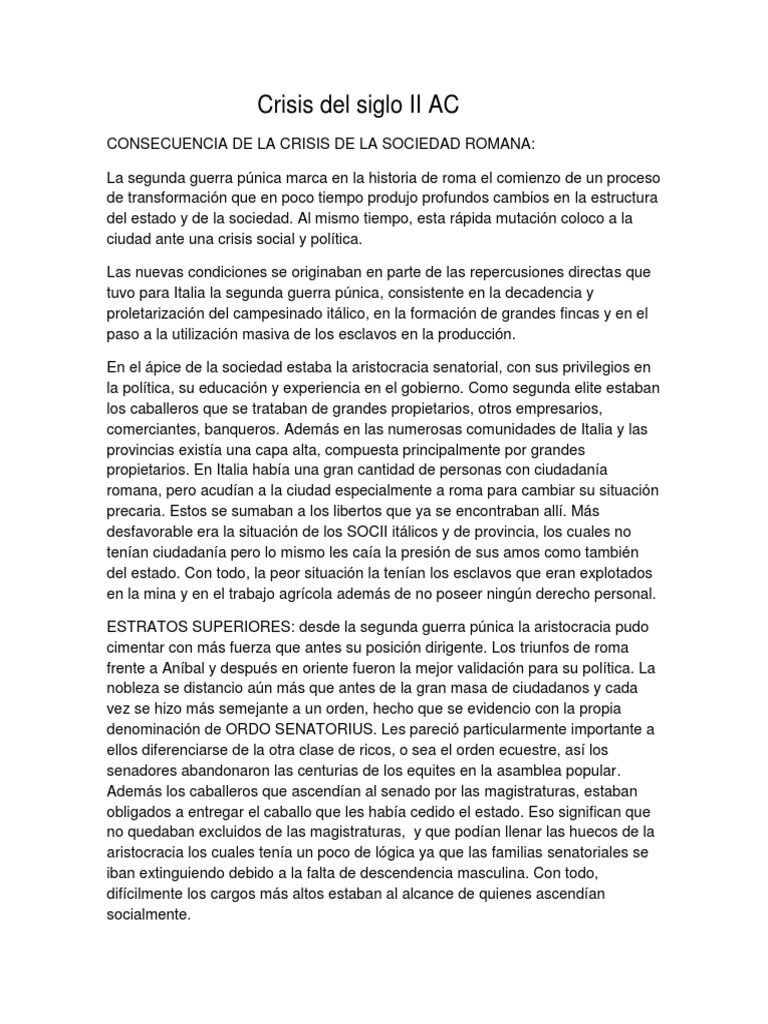 La crisis social y política de Roma en el siglo II a.C. | PDF | Roma ...