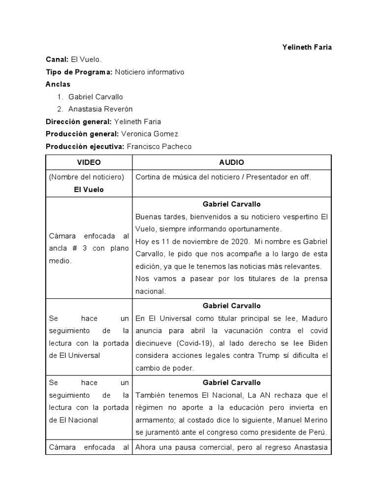 Guión de Noticiero para TV | PDF | Ocio
