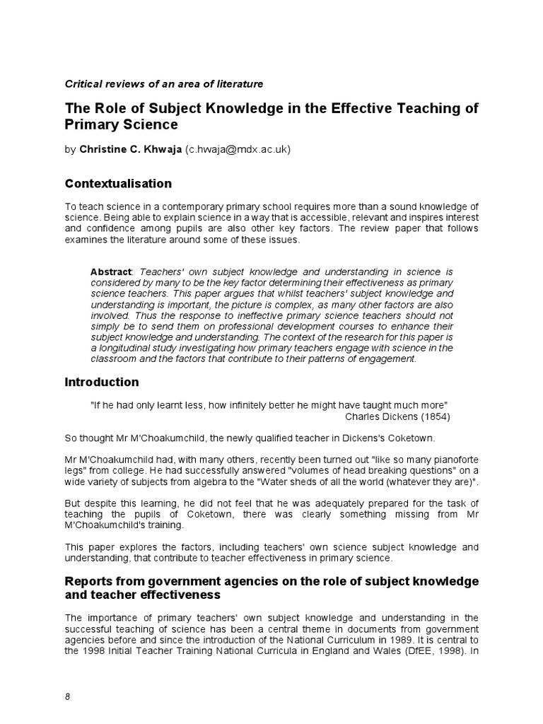 Primary Science Teaching Effectiveness | PDF | Teachers | Curriculum