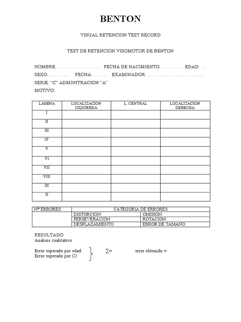 Protocolo Test Benton | PDF