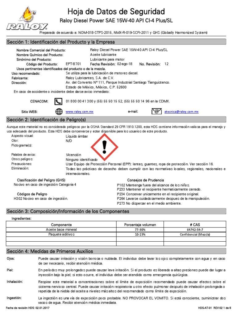 HDS-Raloy Diesel Power SAE 15W40 CI4 Plus-SL | PDF | Contaminación ...