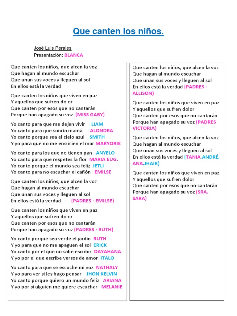Que canten los niños: letra y significado | PDF