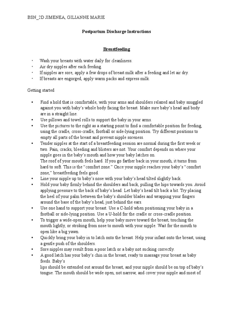 Postpartum Discharge Instructions | Download Free PDF | Nipple ...