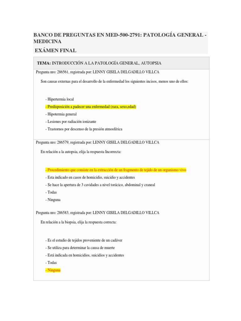 Banco de Preguntas Completo de Patologia (3 Parciales) | PDF | Inflamación | Sistema inmune