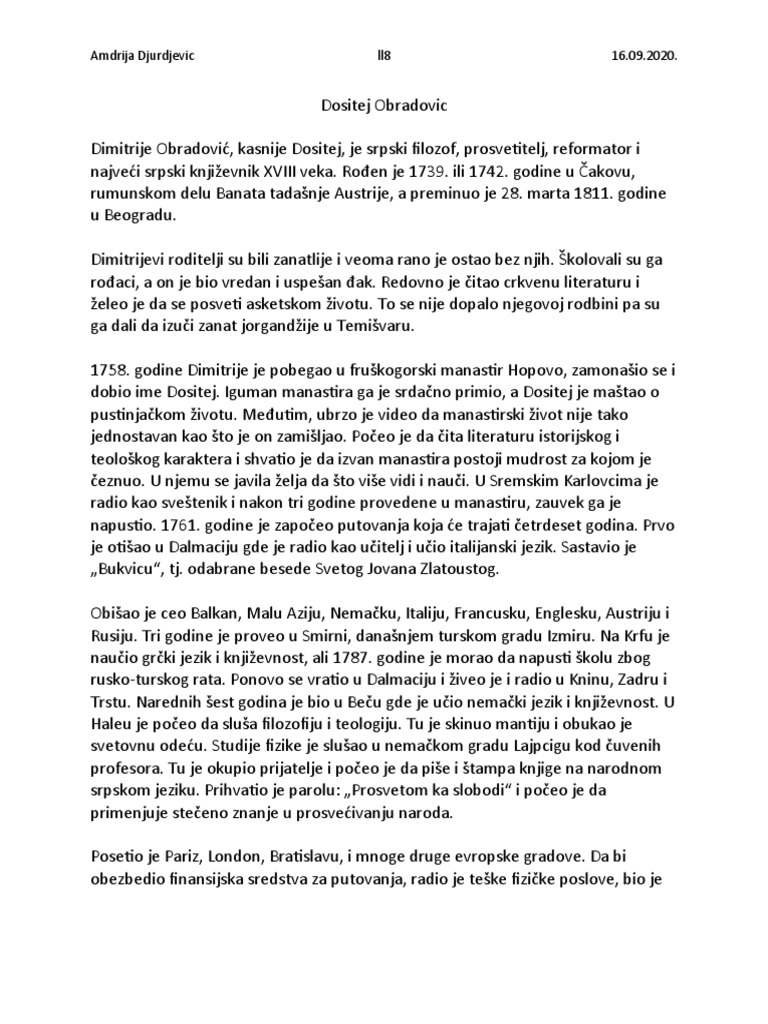 Dositej Obradovic | PDF