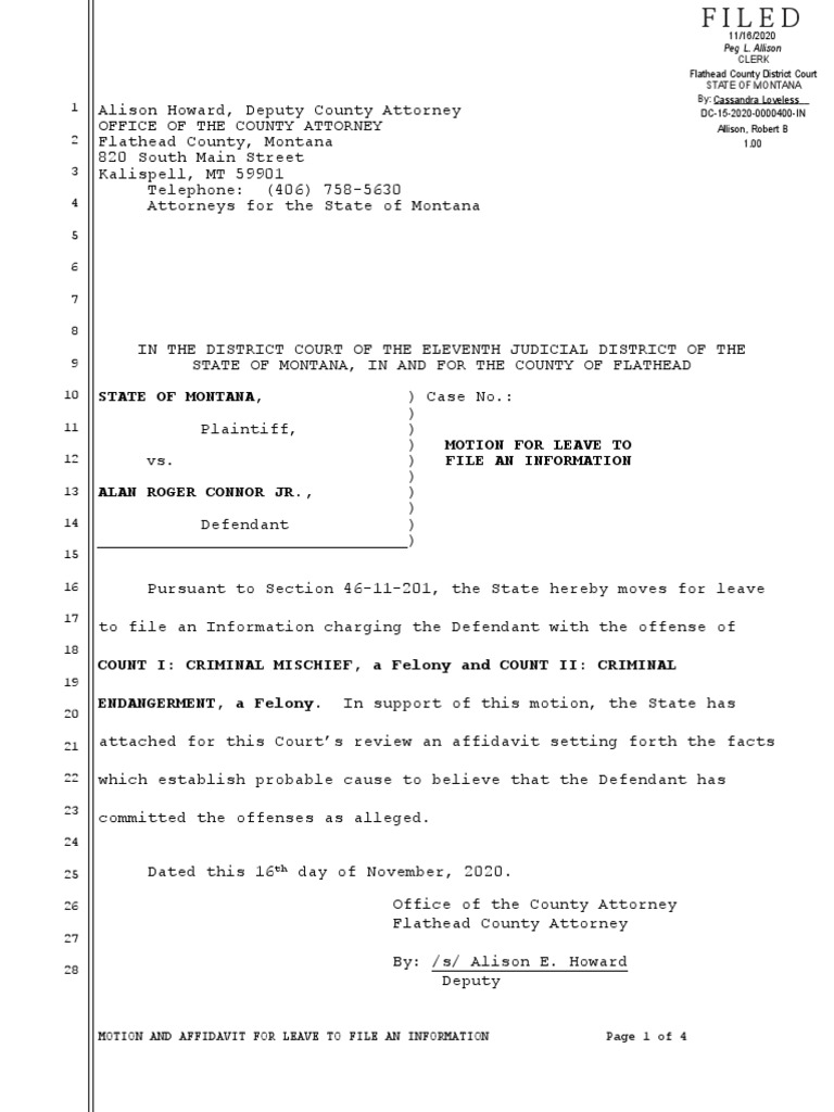 Motion and Affidavit For Leave To File Information | PDF | Montana ...
