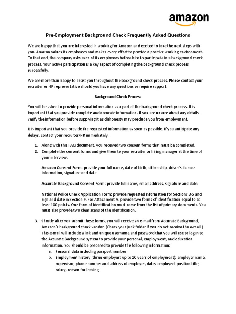 Pre-Employment Background Check Frequently Asked Questions | PDF | Background Check | Identity ...