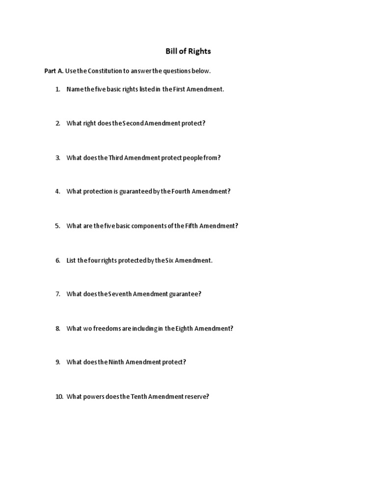 Bill of Rights Worksheet | PDF