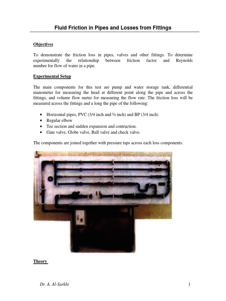 Fluid Friction in Pipes and Losses From Fittings: Objectives | Download ...