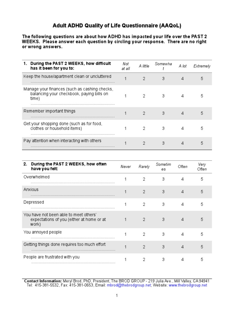 ADHD New Quality of Life Questionnaire PDF | PDF | Action (Philosophy ...