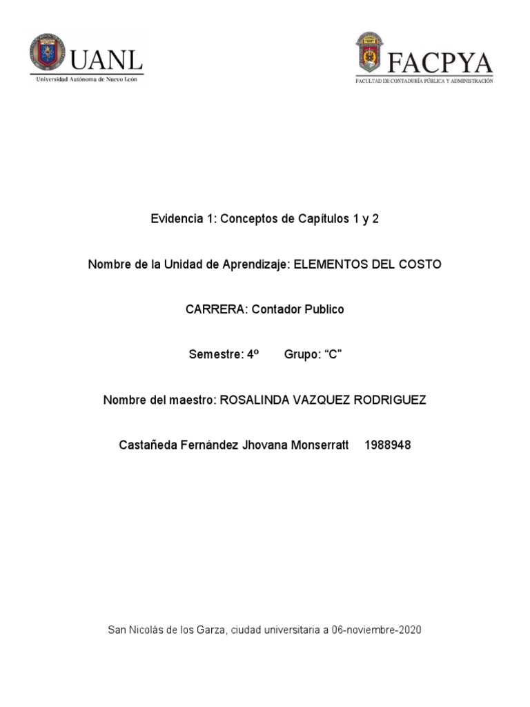 Castañeda Fernandez JhovanaMonserratt - Ev1 | PDF | Costo | Contabilidad