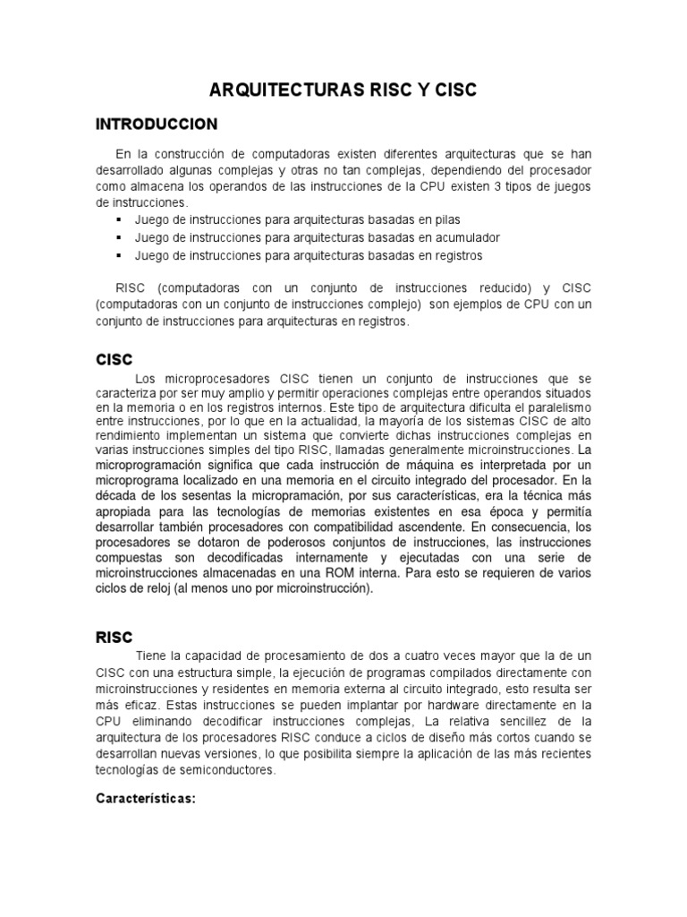 Arquitecturas Risc y Cisc | PDF | Unidad Central de procesamiento ...