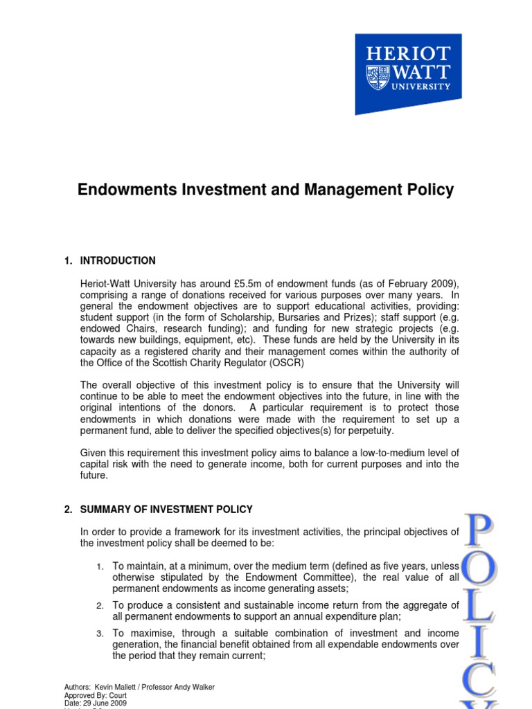 Endowment Investment Policy Guide | PDF | Financial Endowment ...