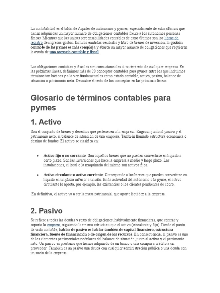 Glosario de Terminos Contables para Pymes | Descargar gratis PDF | Hoja ...