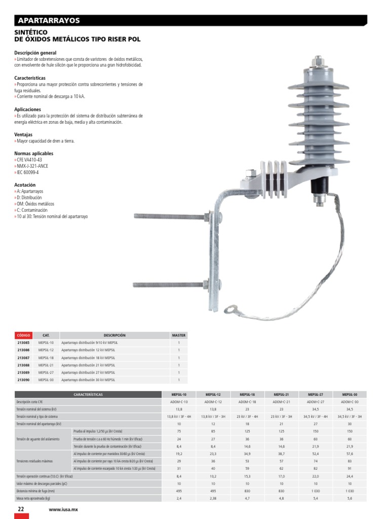 APARTARRAYO IUSA 34,5kV PDF | PDF | Dinámica (Mecánica) | Cantidad