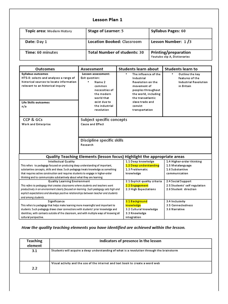 Lesson Plan 1: CCP & Gcs Subject Specific Concepts | PDF | Lesson Plan ...