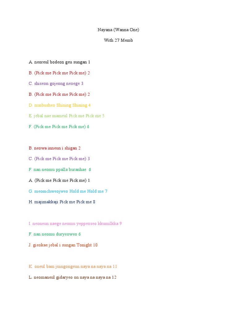 Nayana (Wanna One) With 27 Memb: B. (Pick Me Pick Me Pick Me) 2 | PDF