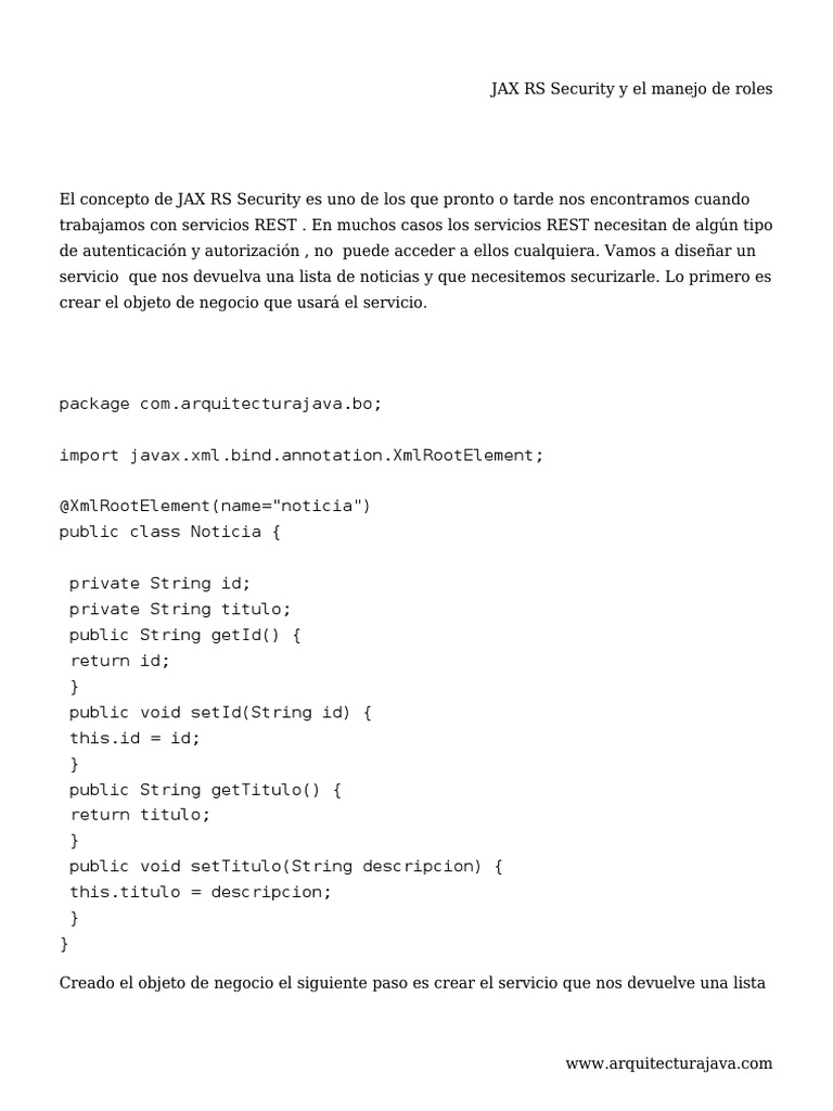 JAX RS Security y El Manejo de Roles PDF | PDF | Autenticación | Archivo de computadora