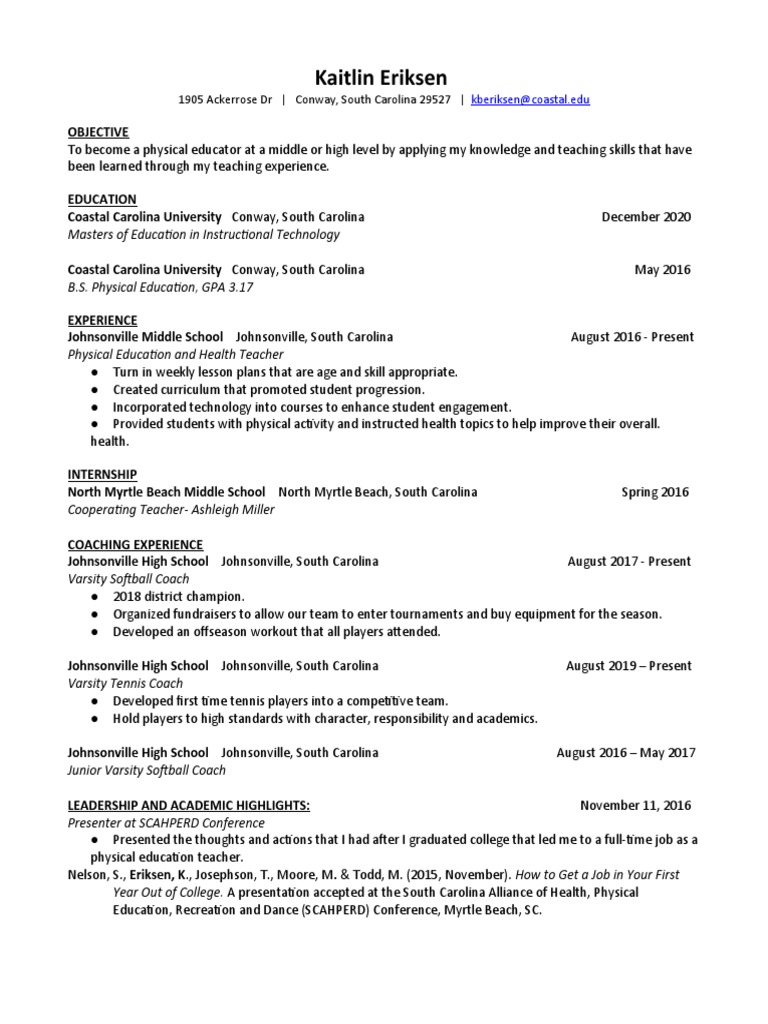 Resume 2020 | PDF | Physical Education | Teachers