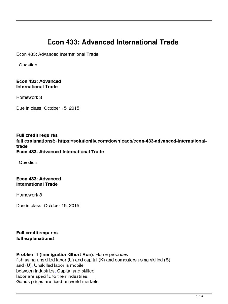 Advanced International Trade Homework 3 | PDF | Labour Economics ...