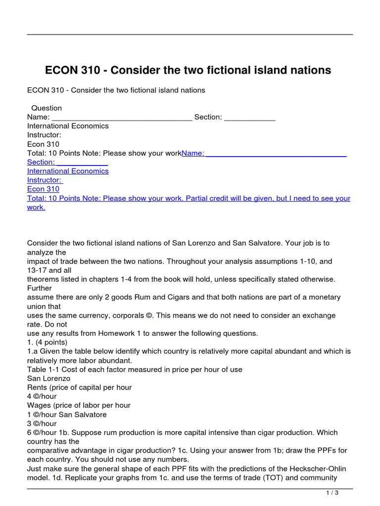 Econ 310 Consider The Two Fictional Island Nations | PDF | International Economics | Economics