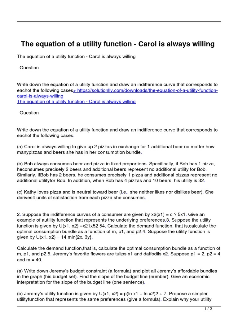 The Equation of A Utility Function Carol Is Always Willing | PDF ...