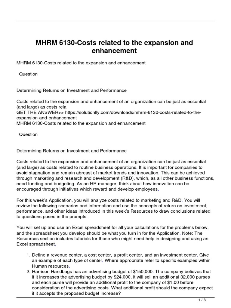 MHRM 6130 Costs Related To The Expansion and Enhancement | PDF | Return ...